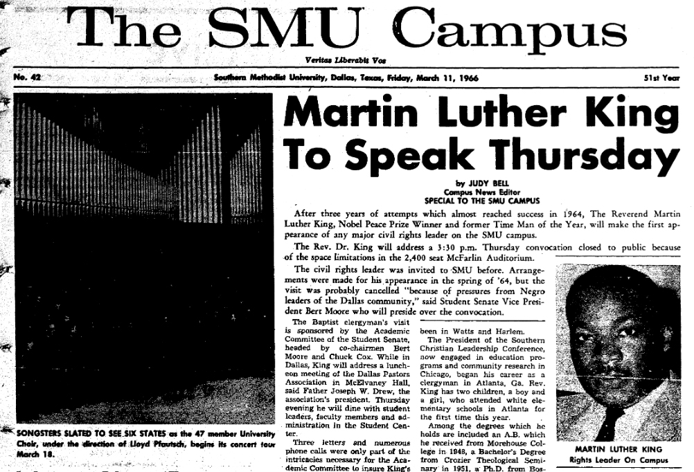 The SMU Campus student newspaper covers Dr. King's visit | World ...