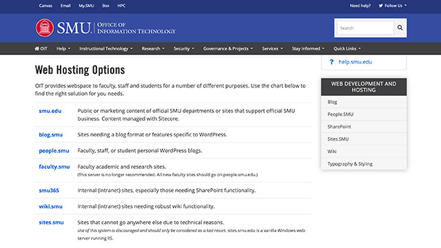 Web Support | Office of Information Technology | SMU