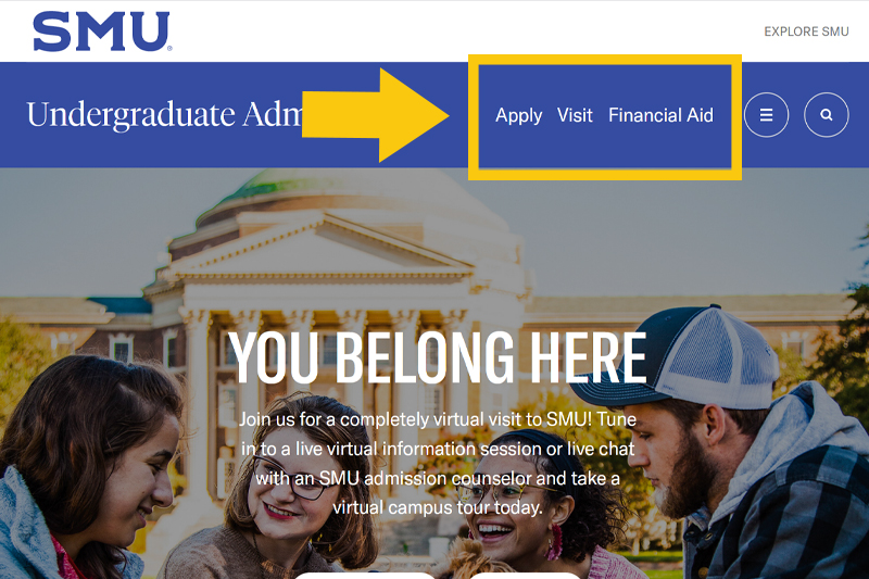 Navigation menu options - SMU